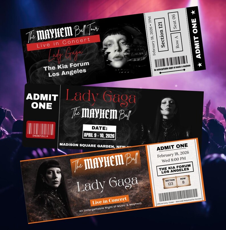 Editable Lady Gaga Concert Ticket, Personalized Surprise Ticket, Mayhem ...