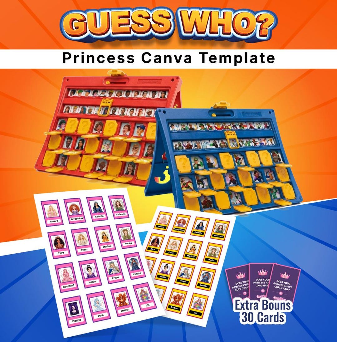 Princess Guess Who Game, Editable Canva Template, 25 Character Cards ...