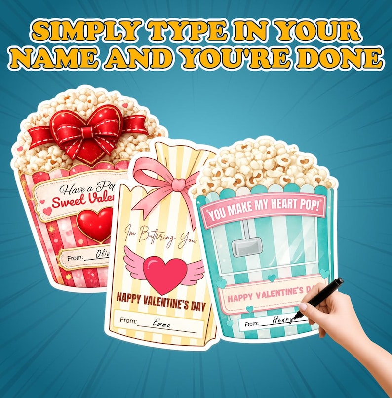 Printable Popcorn Valentine Labels, Kids Classroom Treat Cards ...