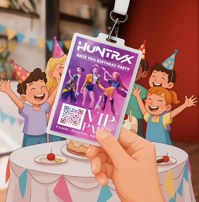Kpop Demon Hunters VIP Pass, Huntrix & Saja Boys, Party Invitation ...