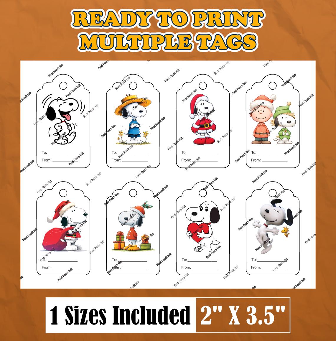 Snoopy Christmas Gift Tags, Peanuts Holiday Labels Editable Canva ...