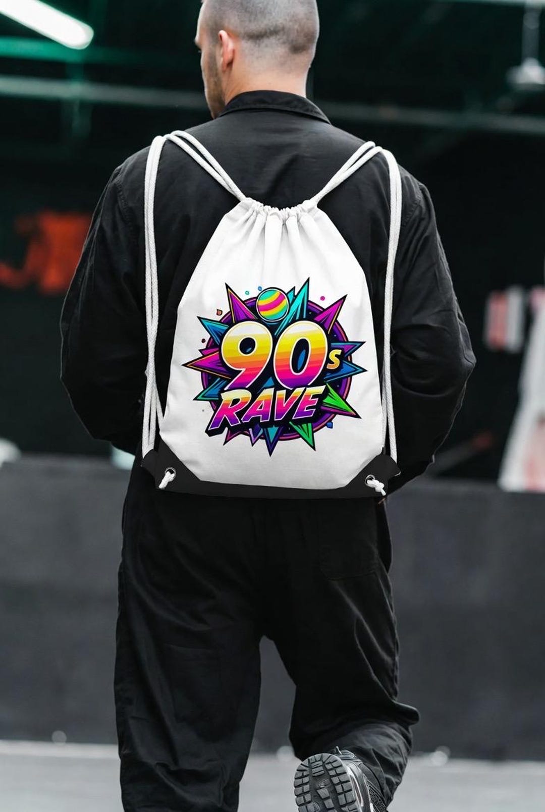 90s Rave Drawstring Bag, Neon Festival Backpack – 90s Rave Drawstring ...