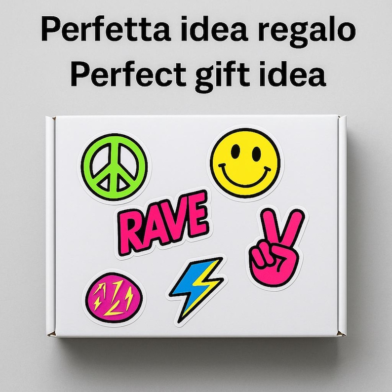 Raver Pins Gift Box · Neon Smiley & Peace Badges · Techno Rave Festival ...