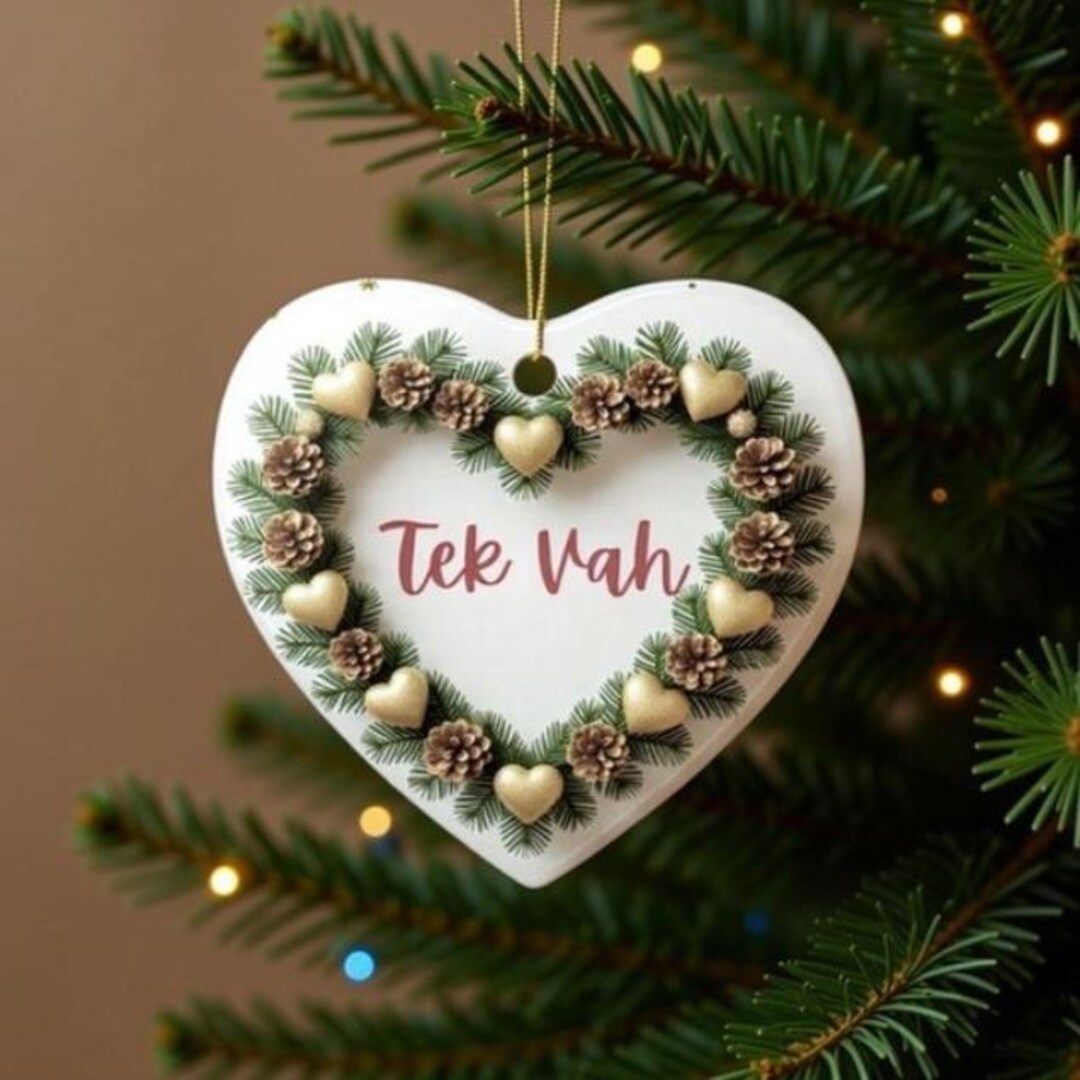 Hope in Hebrew Heart or Circle Ceramic Ornament: Double-sided Print ...
