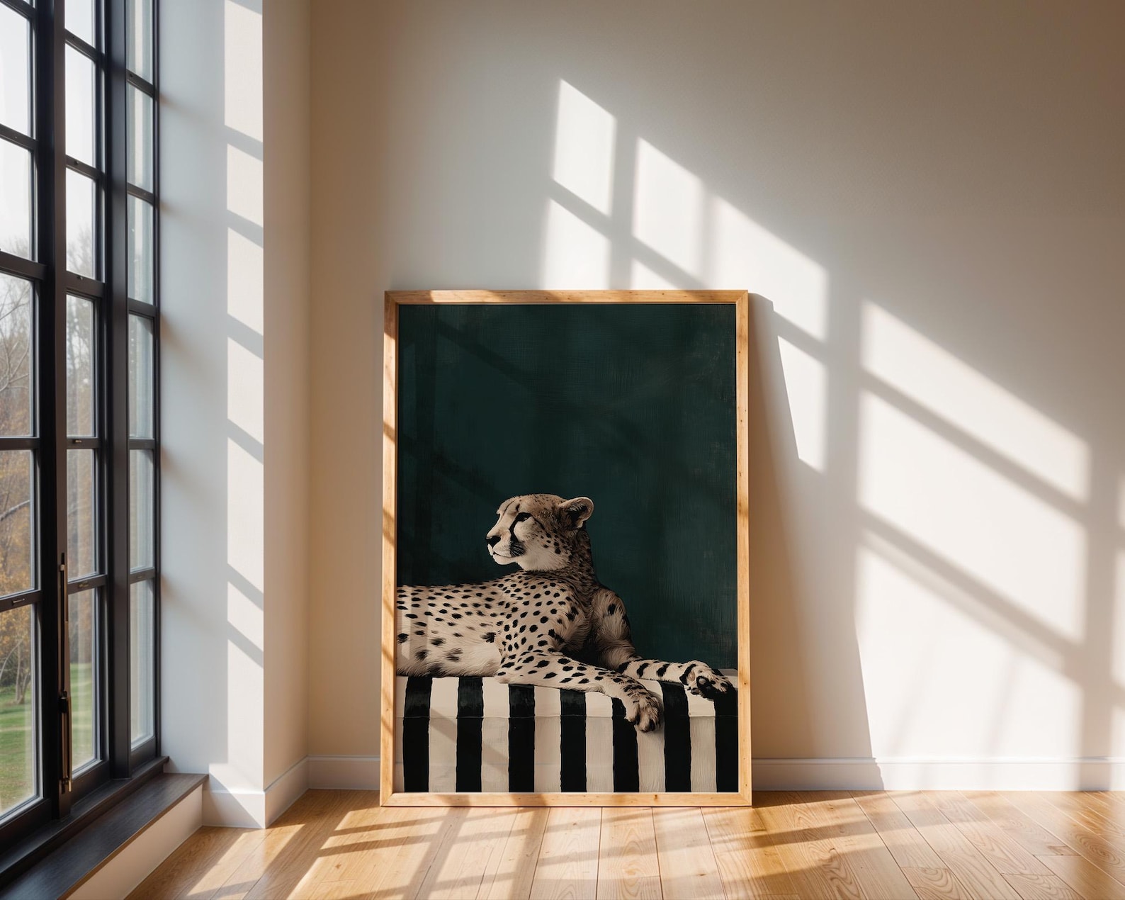 Cheetah on Stripe Couch | Emerald Green Statement Luxury Fashion Print ...