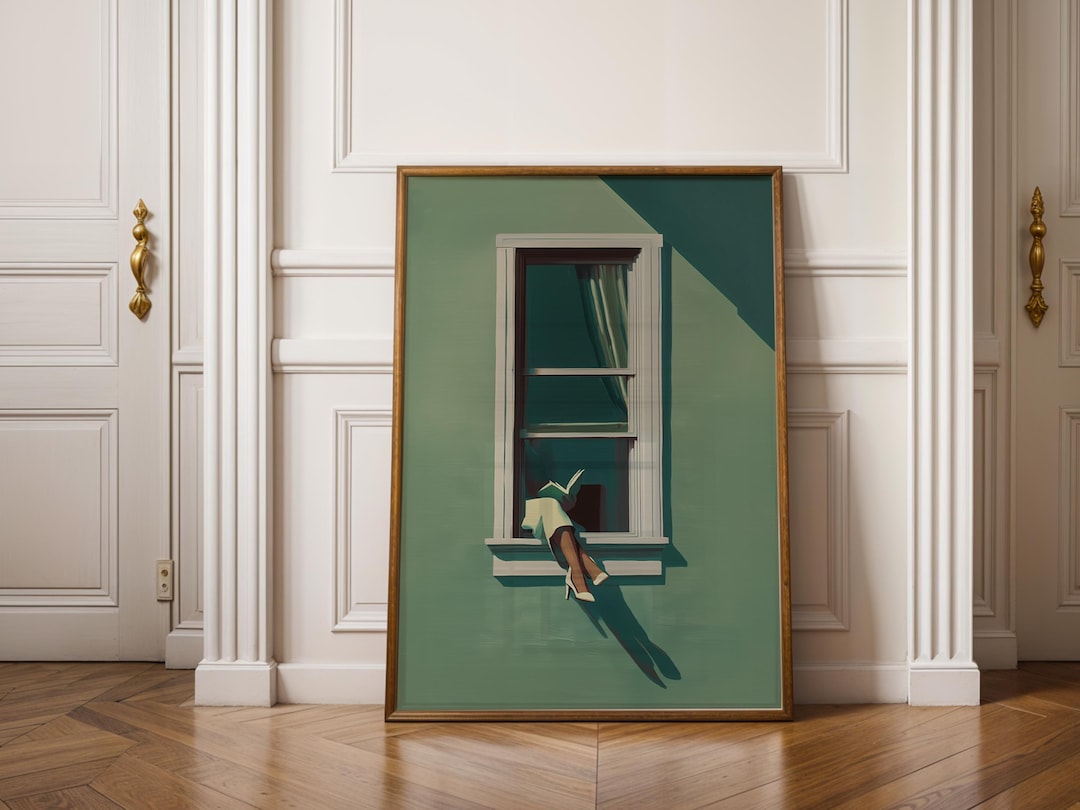 Emerald Green Reading Window Artwork, Minimalist Book Lover Wall Art ...