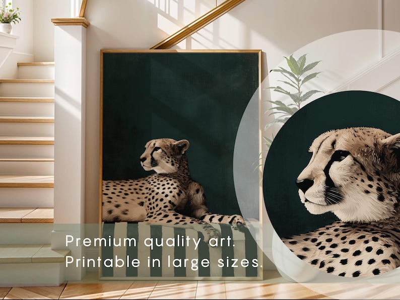 Cheetah on Stripe Couch | Emerald Green Statement Luxury Fashion Print ...