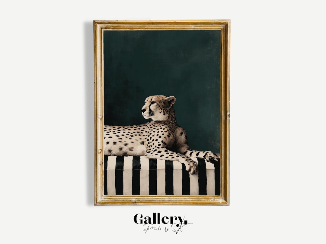 Cheetah on Stripe Couch | Emerald Green Statement Luxury Fashion Print ...