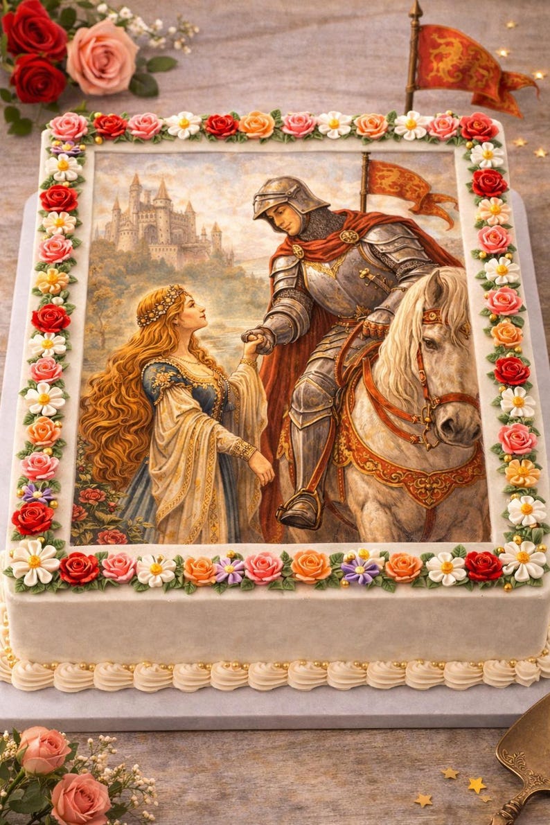 Medieval Knight & Princess Edible Cake Topper – Fantasy Castle Wedding ...