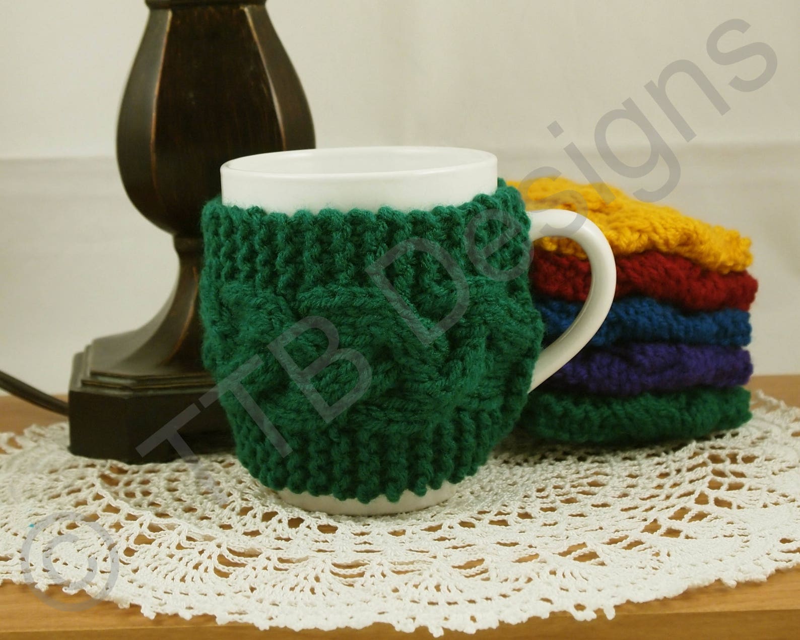 Knitting Pattern Cabled Mug Cozy and Coaster Cozy Fiber Art - Etsy
