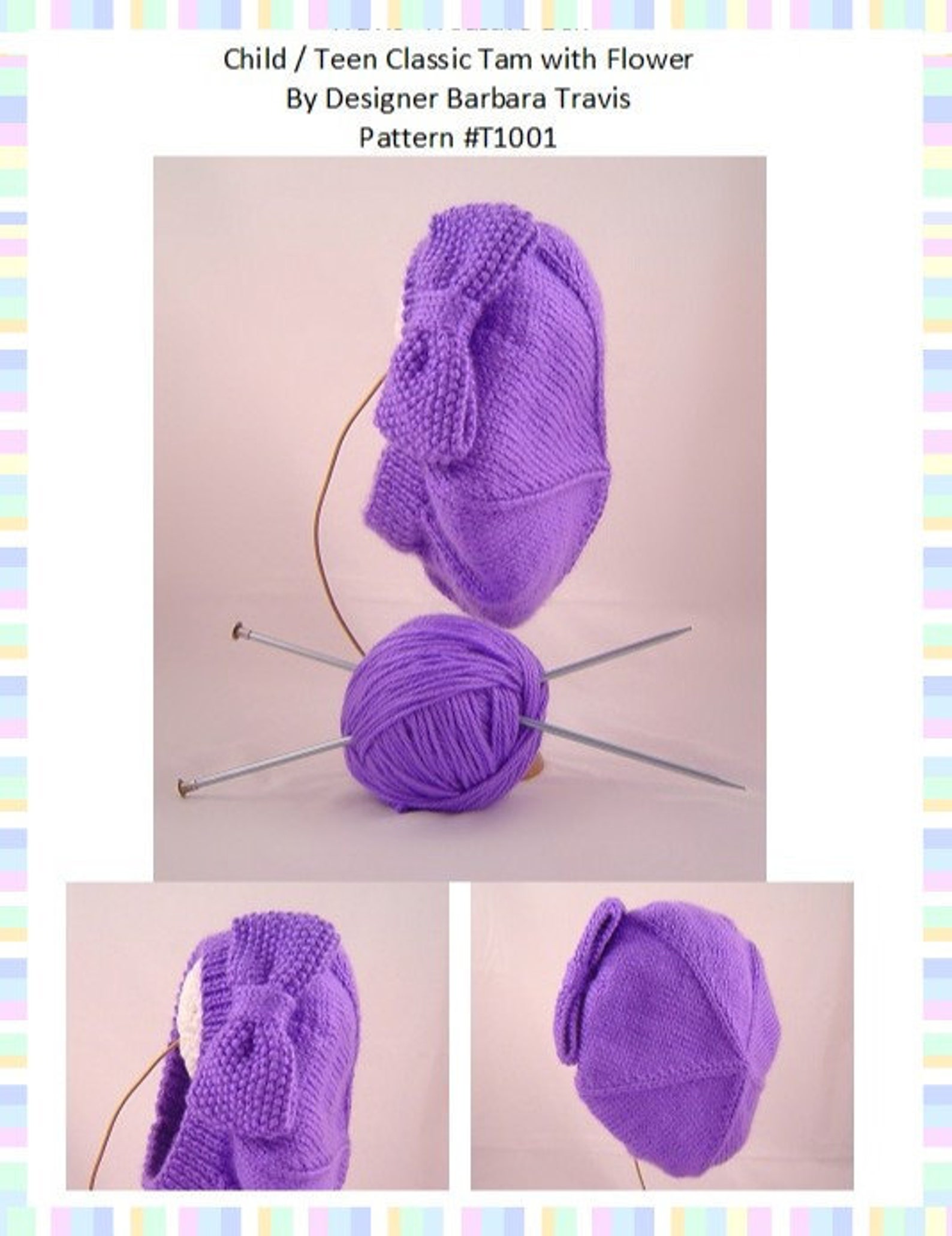 Knitting Pattern Child/teen Size Classic Tam With Bow 3 Sizes Small ...