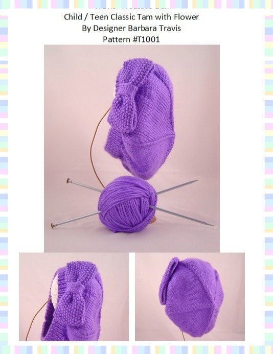 Knitting Pattern Child/teen Size Classic Tam With Bow 3 Sizes Small ...