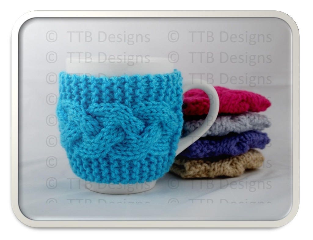 Knitting Pattern Cabled Mug Cozy and Coaster Cozy Fiber Art - Etsy