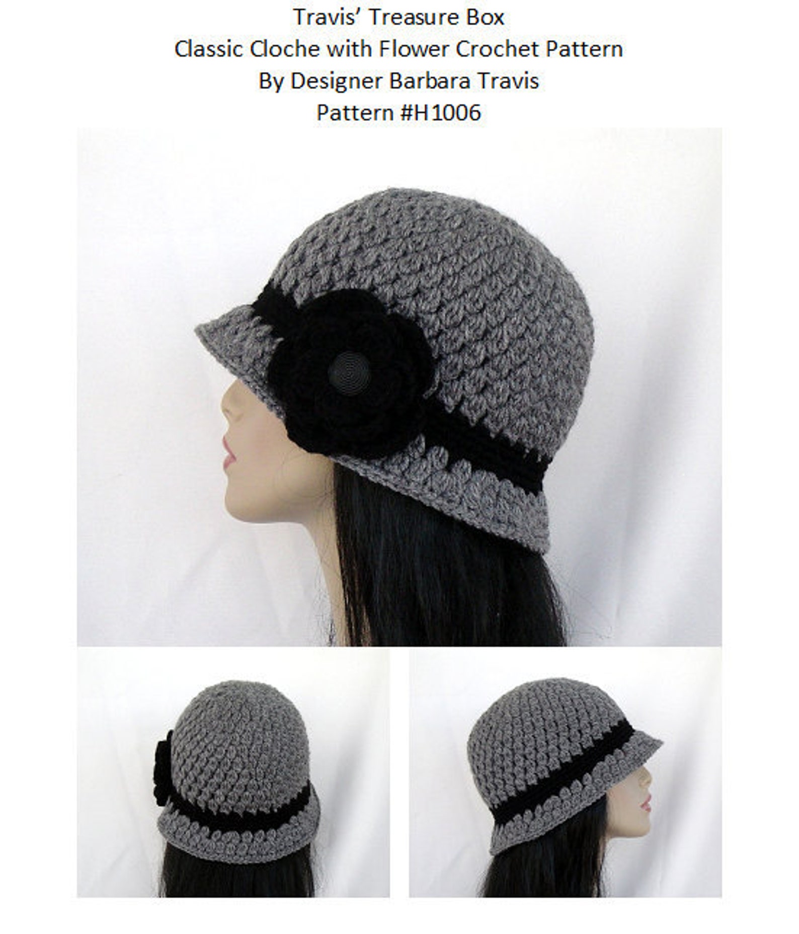 Crochet Pattern Classic Cloche With Flower H1006 Flapper 1920s Roaring ...