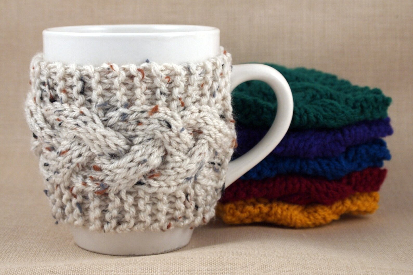 Knitting Pattern Cabled Mug Cozy and Coaster Cozy Fiber Art - Etsy