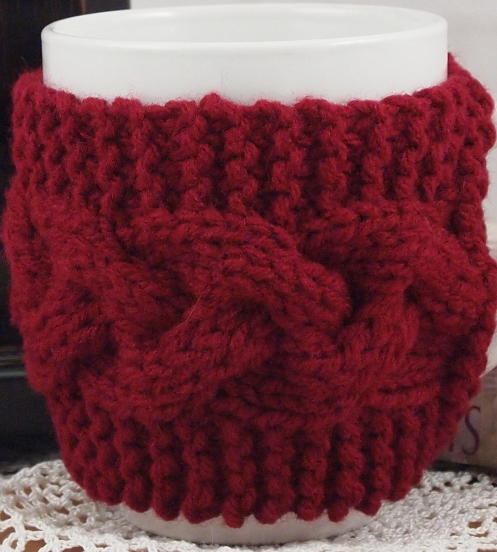 Knitting Pattern Cabled Mug Cozy and Coaster Cozy Fiber Art - Etsy