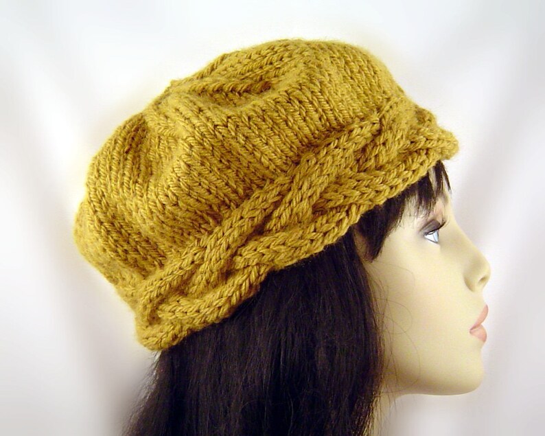 Knitting Pattern Braid Cable Band Beret H1010 Beanie Pill Box Hat - Etsy