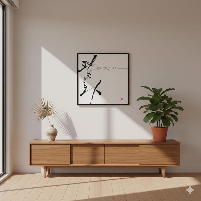 Korean Peace Calligraphy Art Print | Zen Ink Wall Decor (digital ...