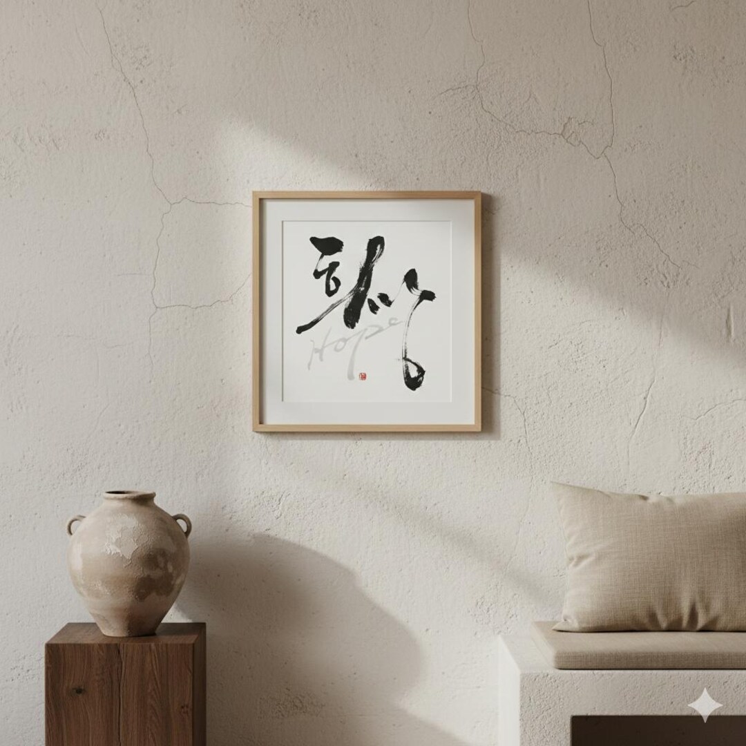 Hope Korean & English Calligraphy Printable | Zen Ink Wall Art | Square ...