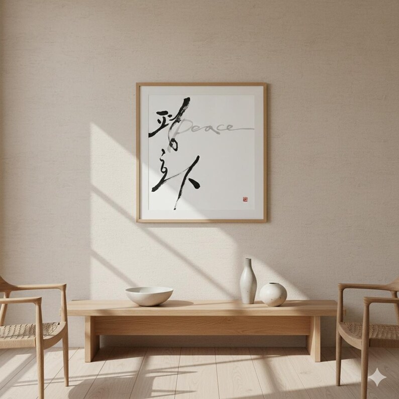 Korean Peace Calligraphy Art Print | Zen Ink Wall Decor (digital ...