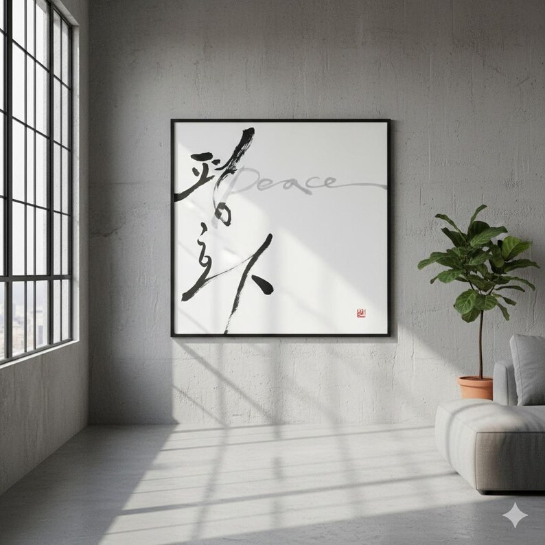 Korean Peace Calligraphy Art Print | Zen Ink Wall Decor (digital ...