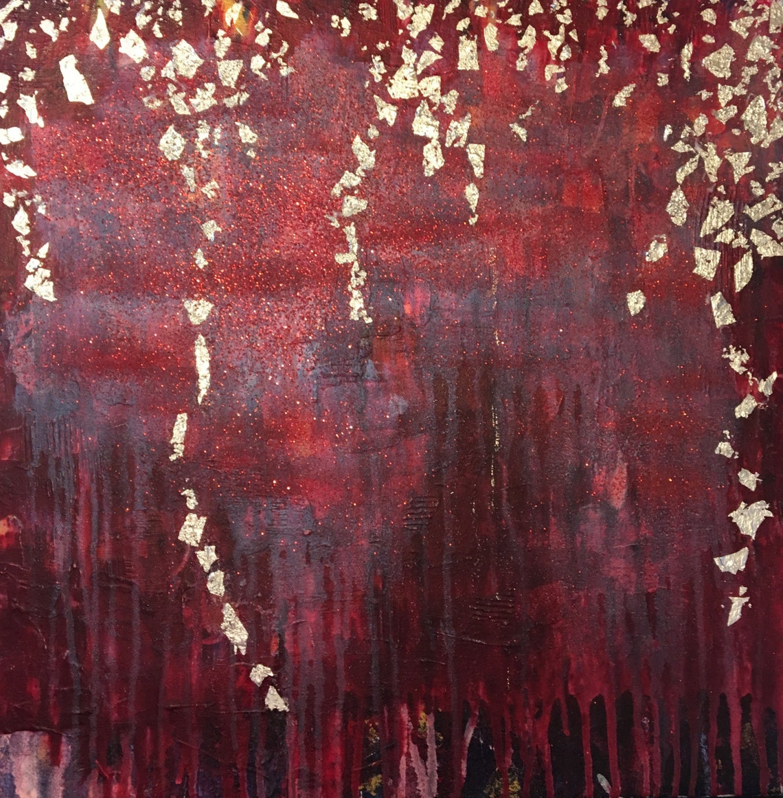 Joshua Abstract Original Painting Red Silver Silver - Etsy