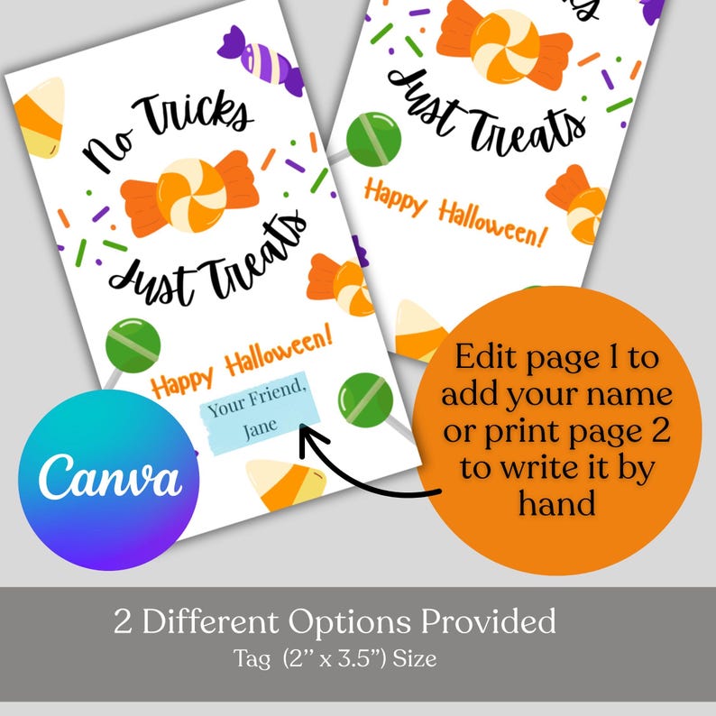 Halloween Treat Tag Printable: Personalized Gift Tag Template (digital ...