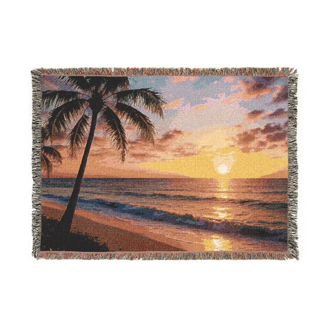 Tropical Sunset Woven Blanket | Beach Decor, Cozy Throw Blanket, Gift ...