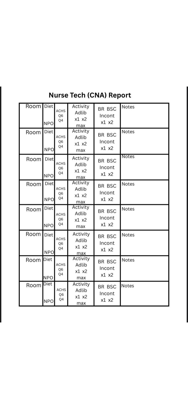 Tech/cna Report Sheet - Etsy