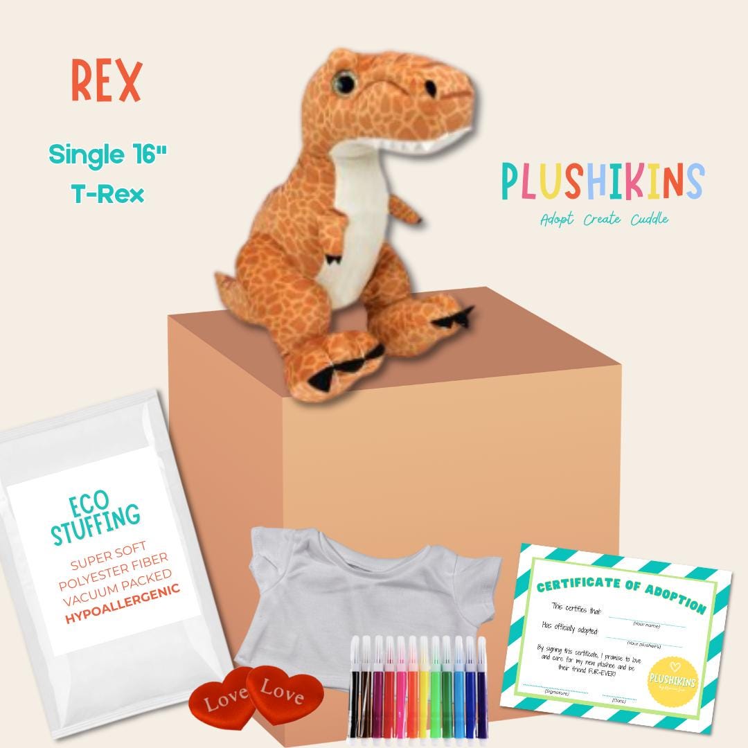 DIY Stuffed T-rex Kit – 16” Plush Dinosaur Craft With T-shirt - Etsy