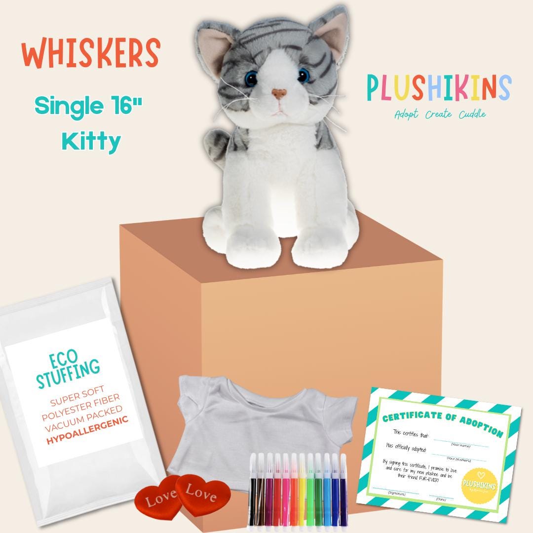 DIY Stuffed Cat Kit, 16" Plush Kitty Craft, Birthday Party Favor - Etsy