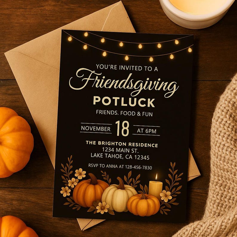 Editable Friendsgiving Potluck Invitation Template | Thanksgiving ...