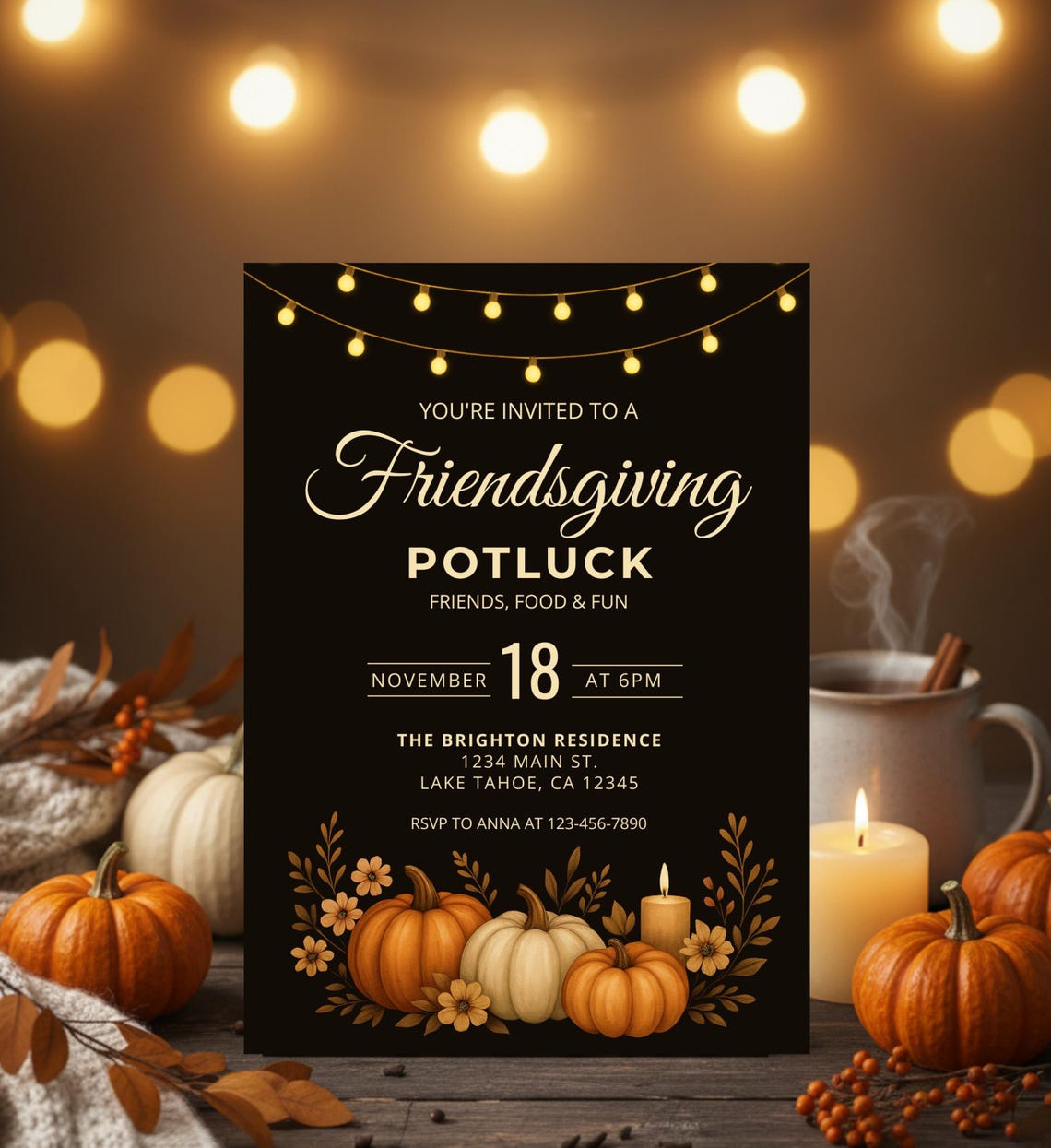 Editable Friendsgiving Potluck Invitation Template | Thanksgiving ...