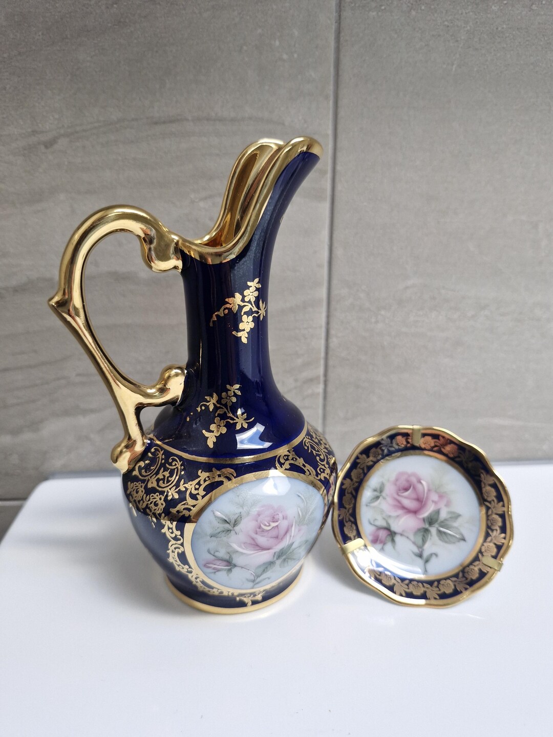Vintage Limoges Jug With Pin Dish Display Set: Cobalt Blue and Gold ...