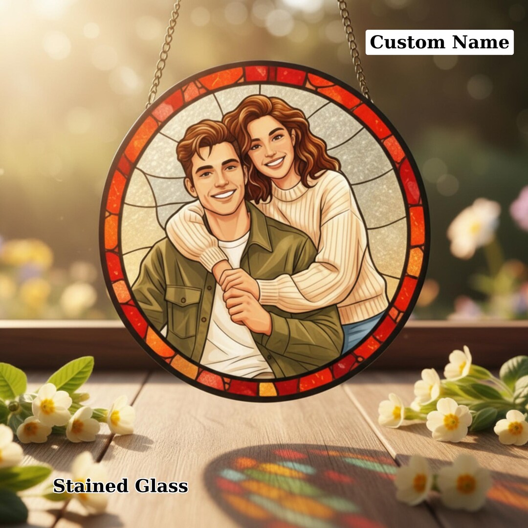 Custom Photo Family Portrait Suncatcher Stained Glass Window Hanging ...