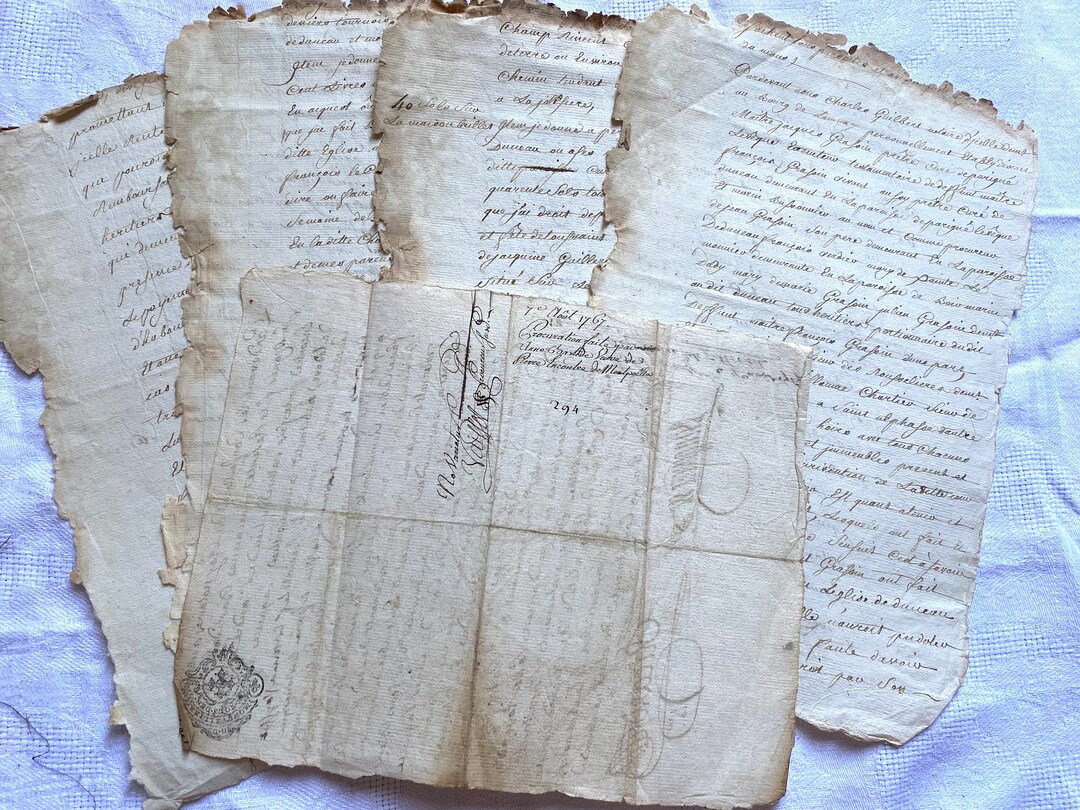 4 Amazing Scruffy Antique 1700s French Handwritten Documents Parchment ...