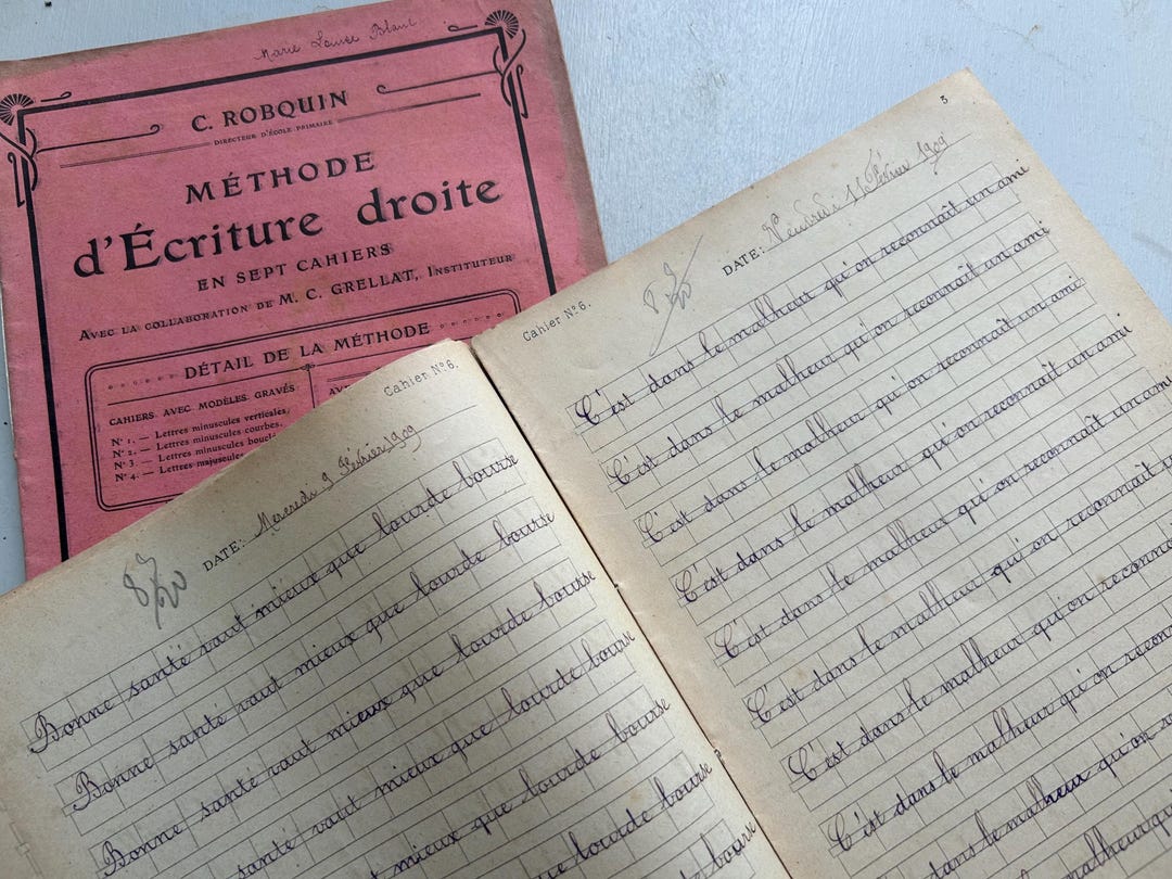 NEW STOCK Amazing Pair of 1908’s French School Grammar Calligraphy Book ...