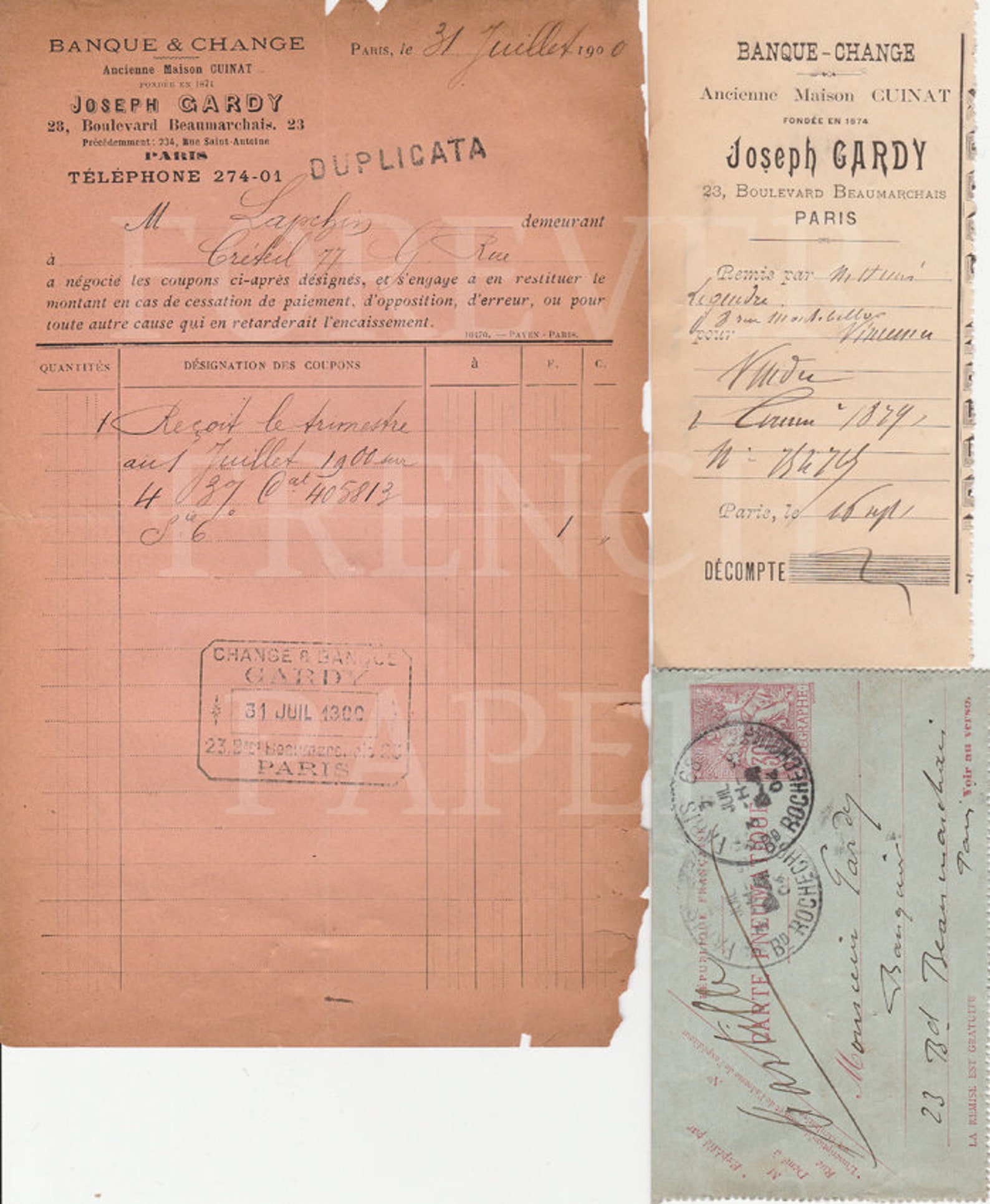 DIGITAL Download Bank Documents Collection French of 1904 - Etsy Canada