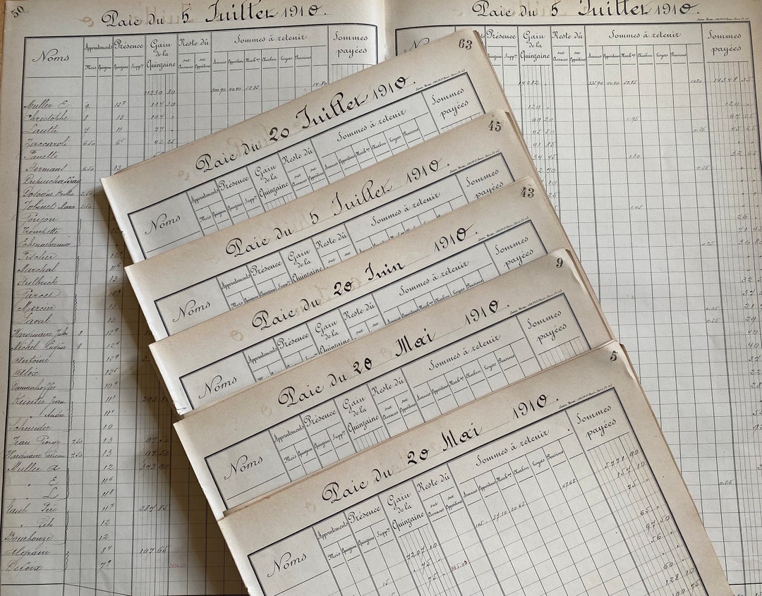 Large Antique Vintage French Handwritten Calligraphy Ledger Accounts ...