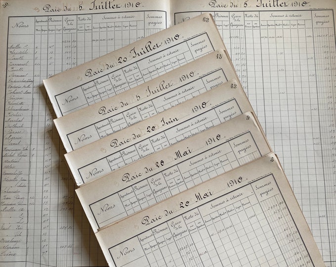 Large Antique Vintage French Handwritten Calligraphy Ledger Accounts ...