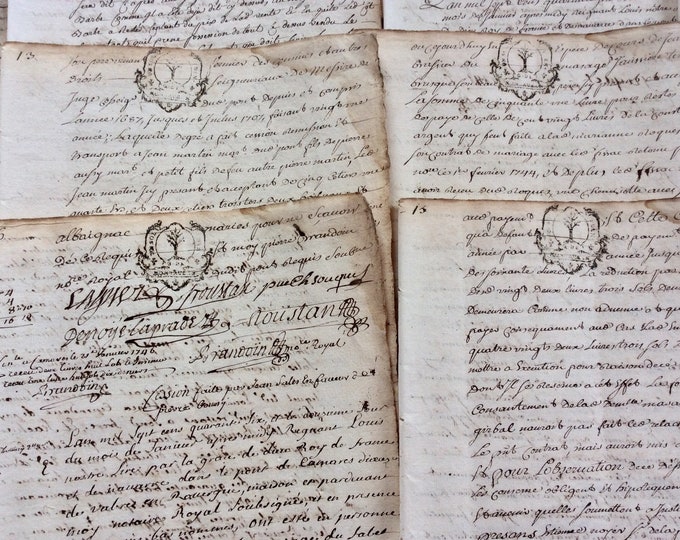 Stunning Antique 1746 French Handwritten Pages Old Paper Craft Bundle ...