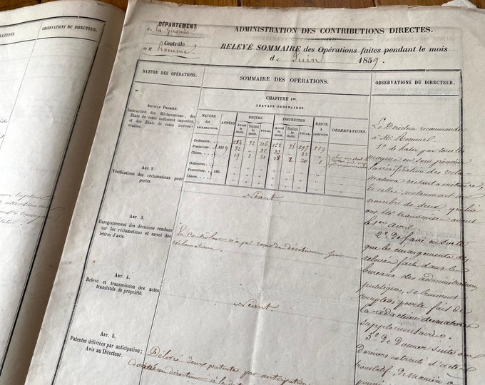 42 Pages of Antique 1850s Very Large French Register Ledger Accounts ...