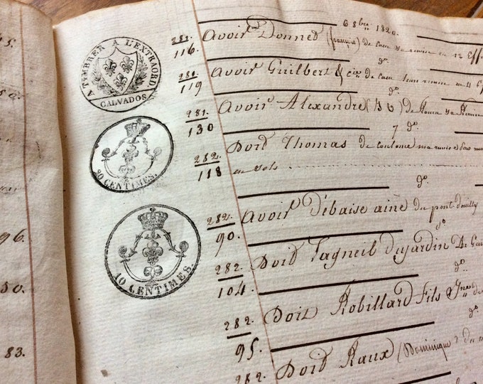 Antique 1820s French Ledger Accounts Thick Large Paper Page With ...