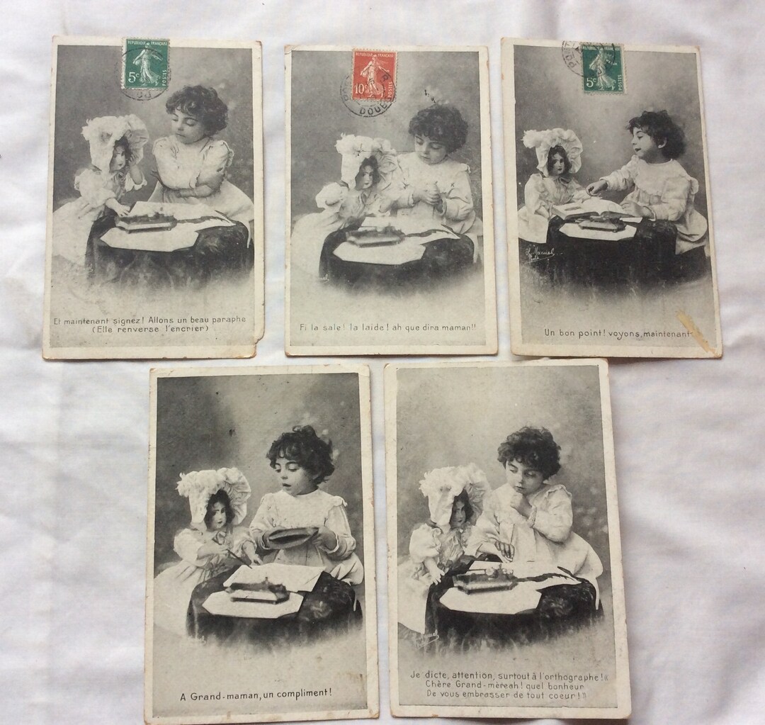 1900s Set of 5 Stunning French Vintage Sepia Postcards Cards - Etsy