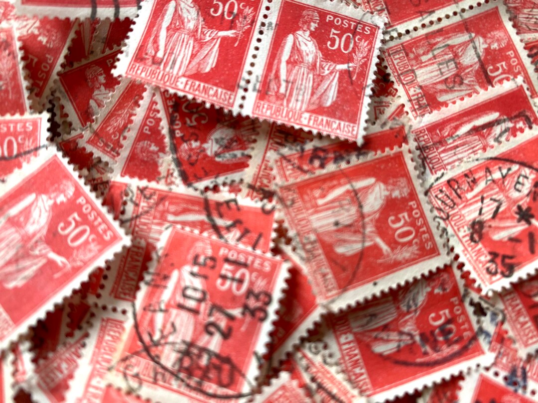 Over 100 Used Vintage French Stamps Red Colour Timbre Dating From 1930 ...