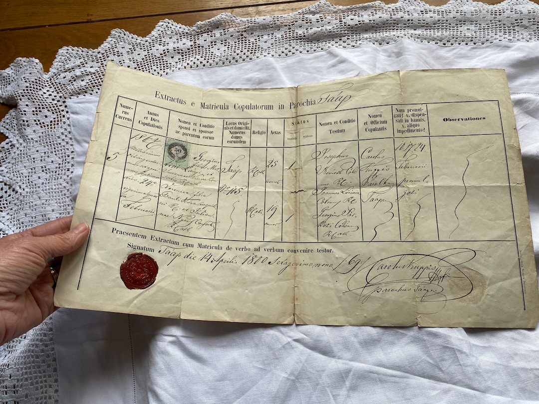 Extra Large 1800 Antique Latin Marriage Certificate With Wax Stamp Old ...