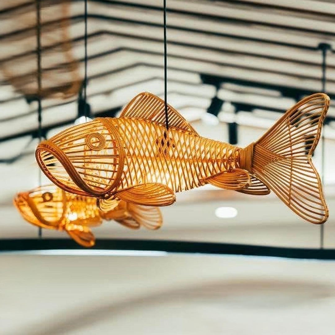 Fish Lampshade Rattan Light Pendant Lamp Koi Fish Chandelier Hanging ...