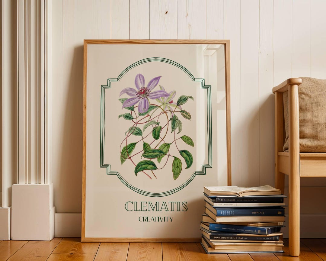 Clematis Flower Print: Vintage Floriography Meaning Botanical ...