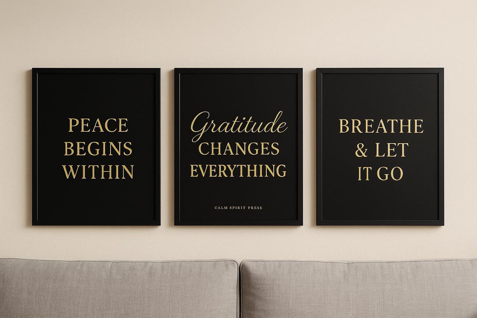 Black & Gold Motivational Wall Art: Mindful Luxe Decor (set of 3) - Etsy