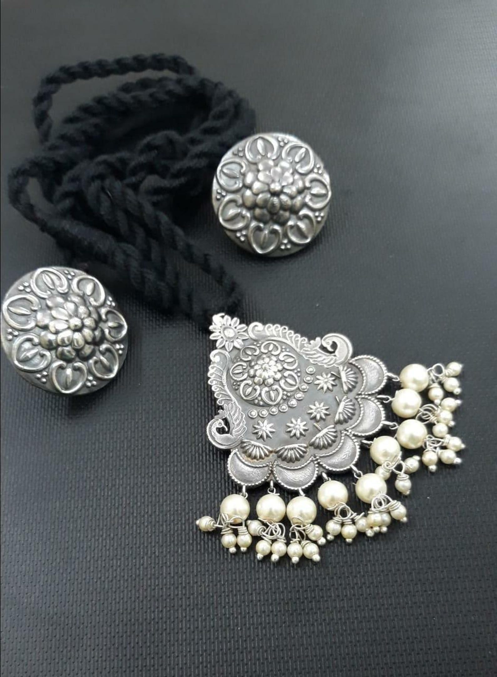 Tribal Silver Necklace| Thread Necklace With Silver Replica Pendant ...